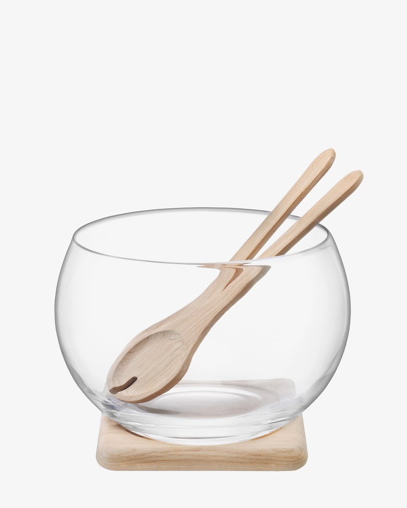 Salad Set & Oak Base 27cm, Clear | Serve Collection | LSA Tableware