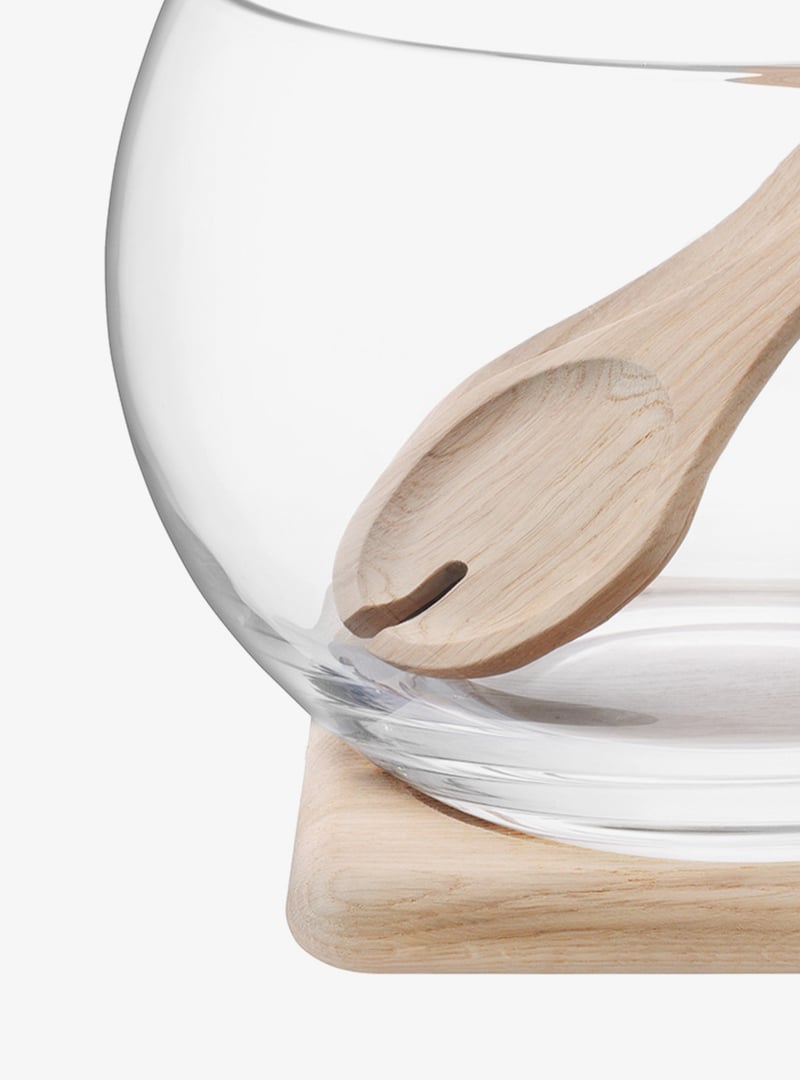 Salad Set & Oak Base 27cm, Clear | Serve Collection | LSA Tableware