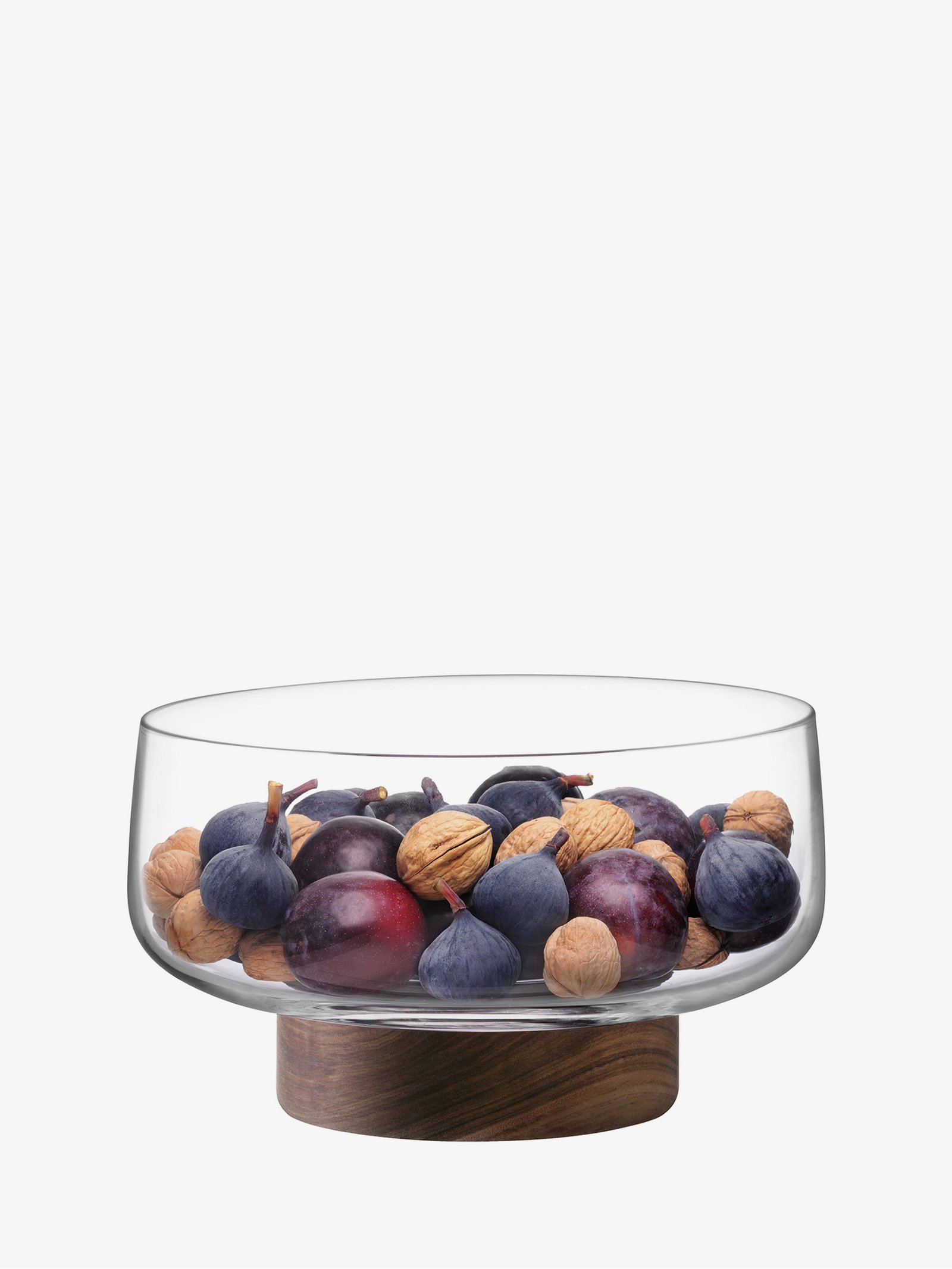 Bowl & Walnut Base 30cm, Clear | City Collection | LSA Tableware